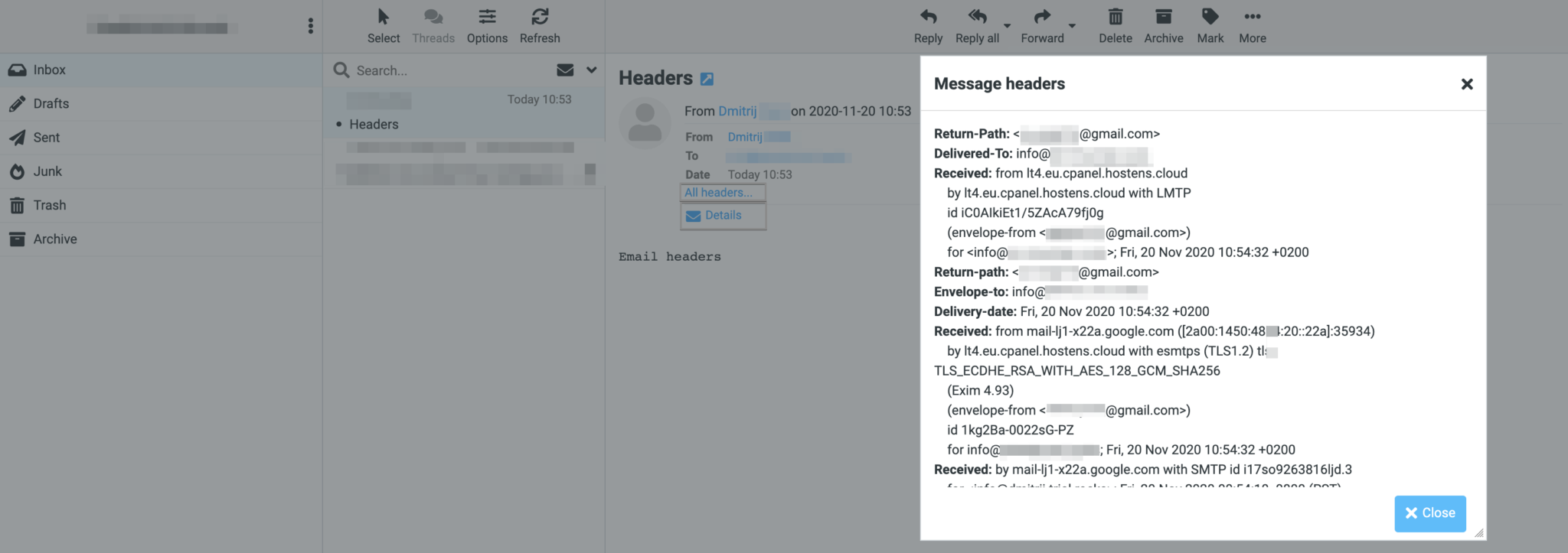 How to check headers in different mail apps?